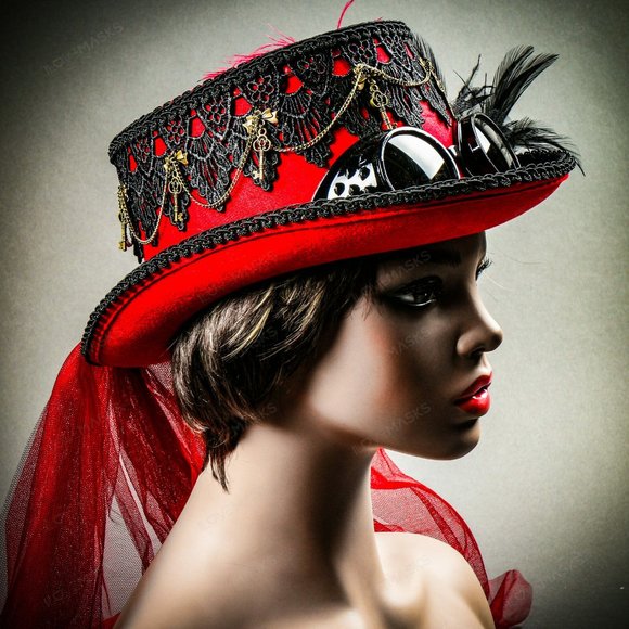 ILOVEMASKS | Accessories | Red Gothic Goggle Women Elegant Party Hat ...